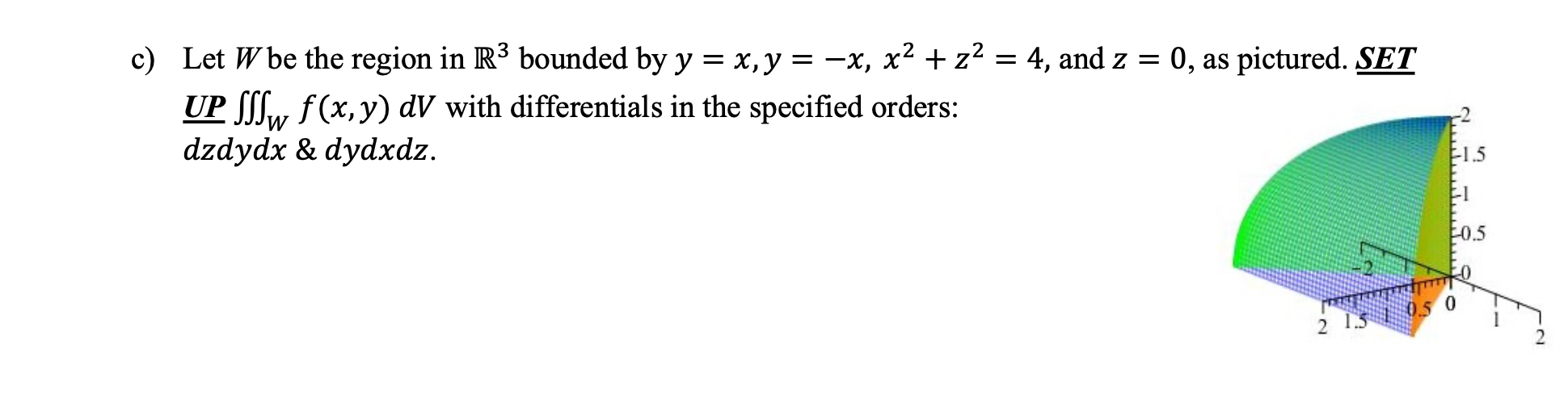Solved c) Let W be the region in R3 bounded by y = x,y = -x, | Chegg.com