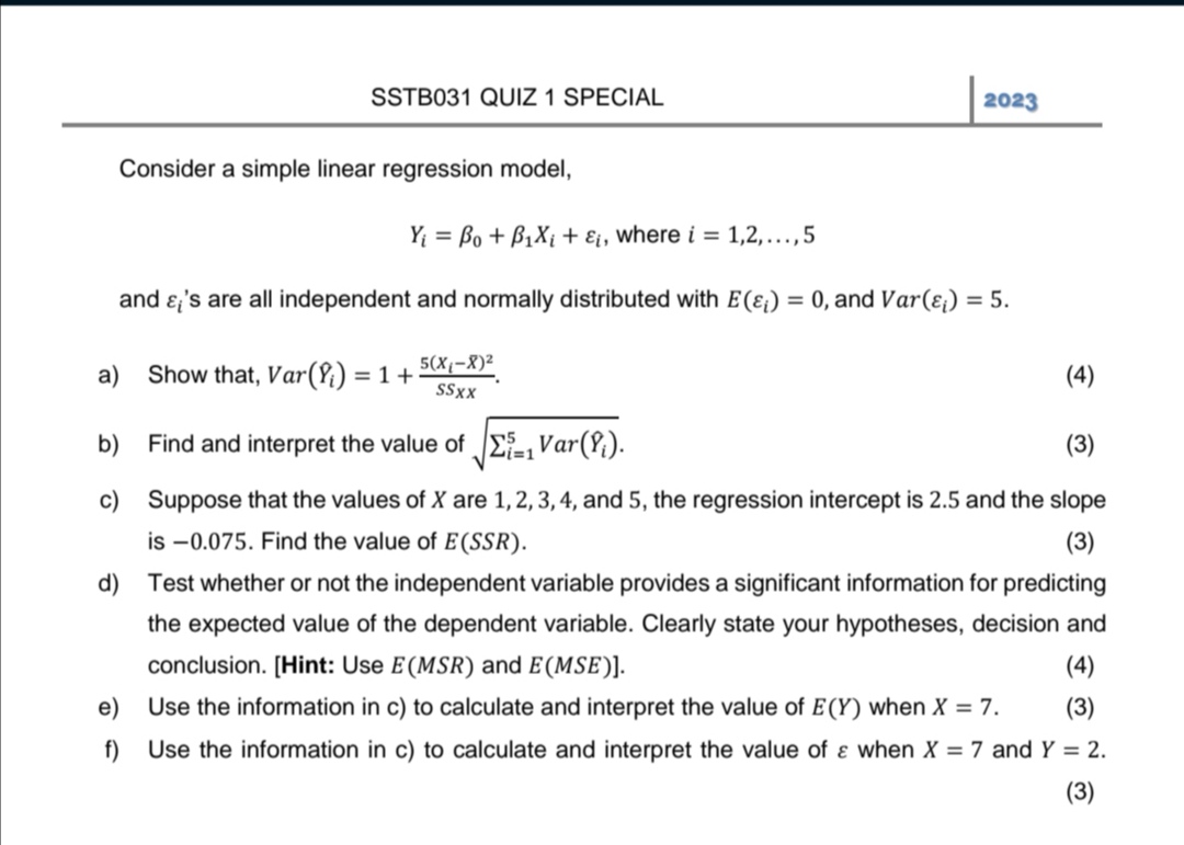 Consider a simple linear regression model, | Chegg.com