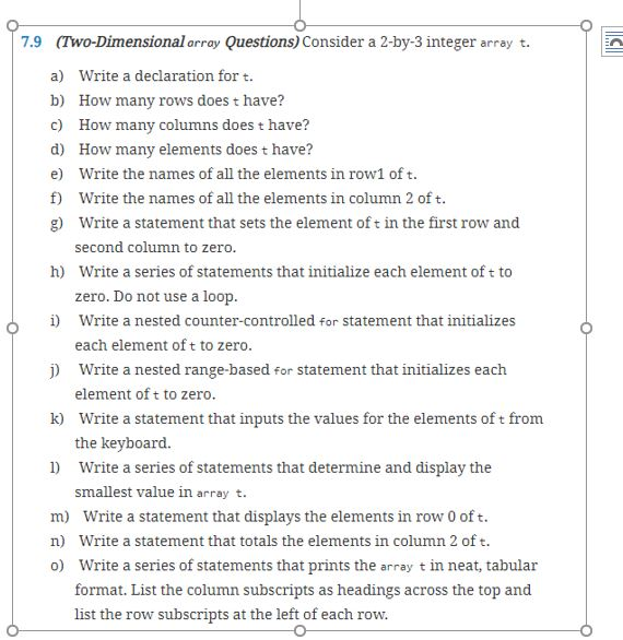 Solved 7.9 (Two-Dimensional array Questions) Consider a | Chegg.com