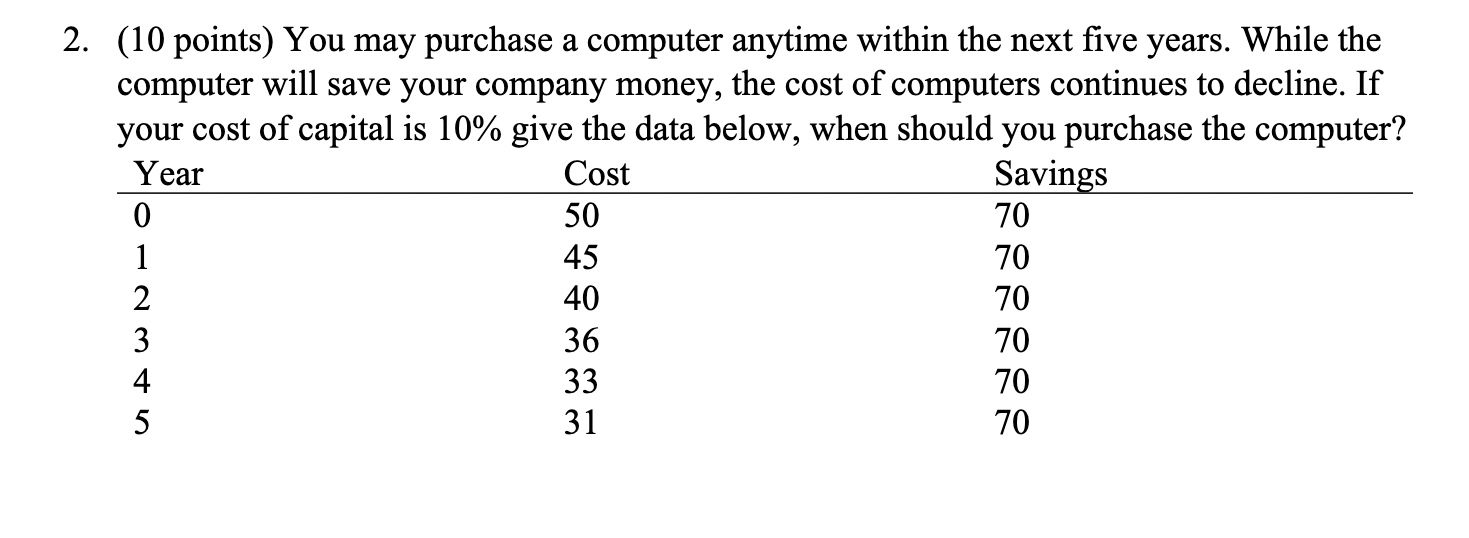 Solved (10 points) You may purchase a computer anytime | Chegg.com