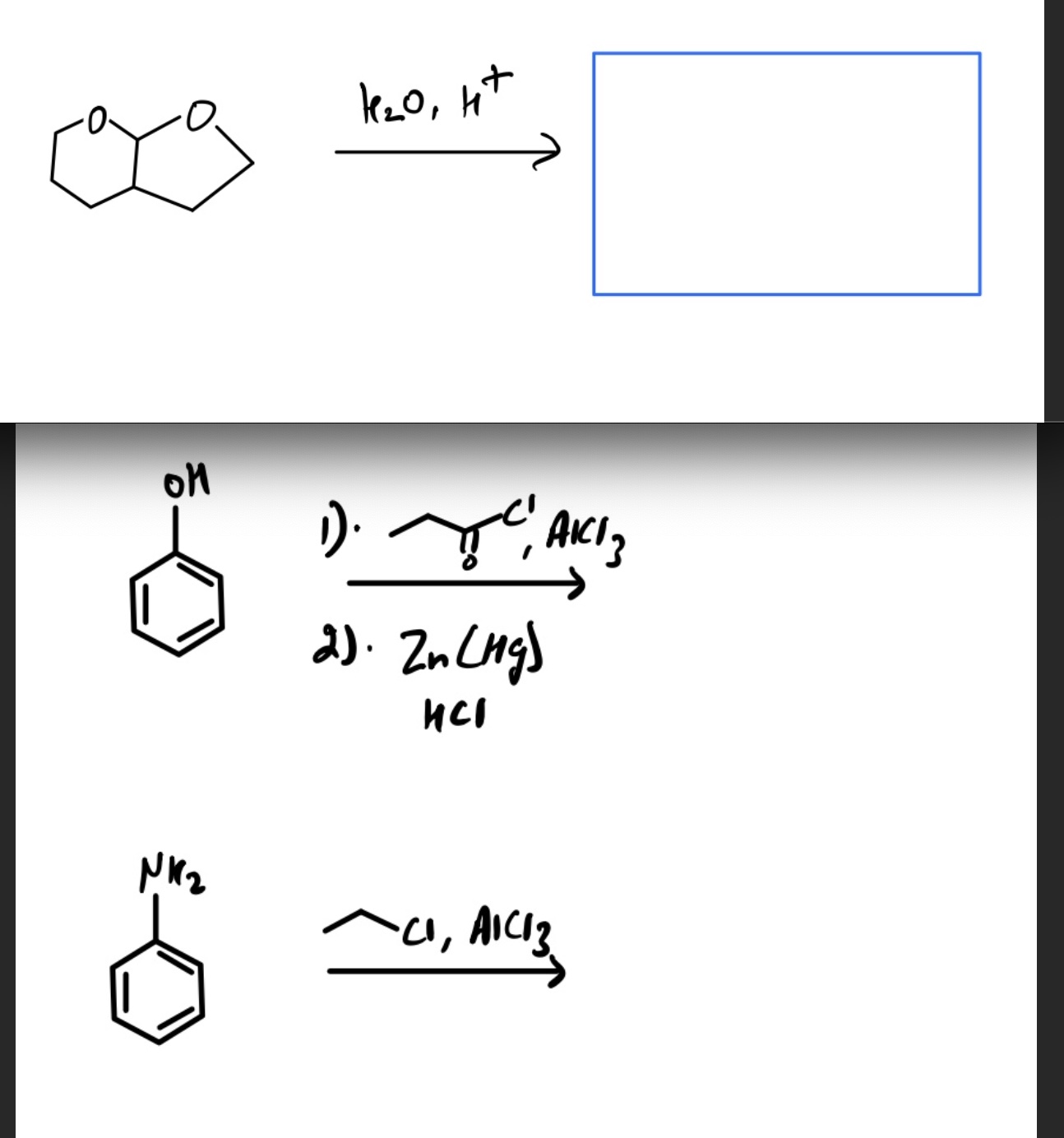 Solved H2O,H+ 2). Zn(Hg) HCl | Chegg.com