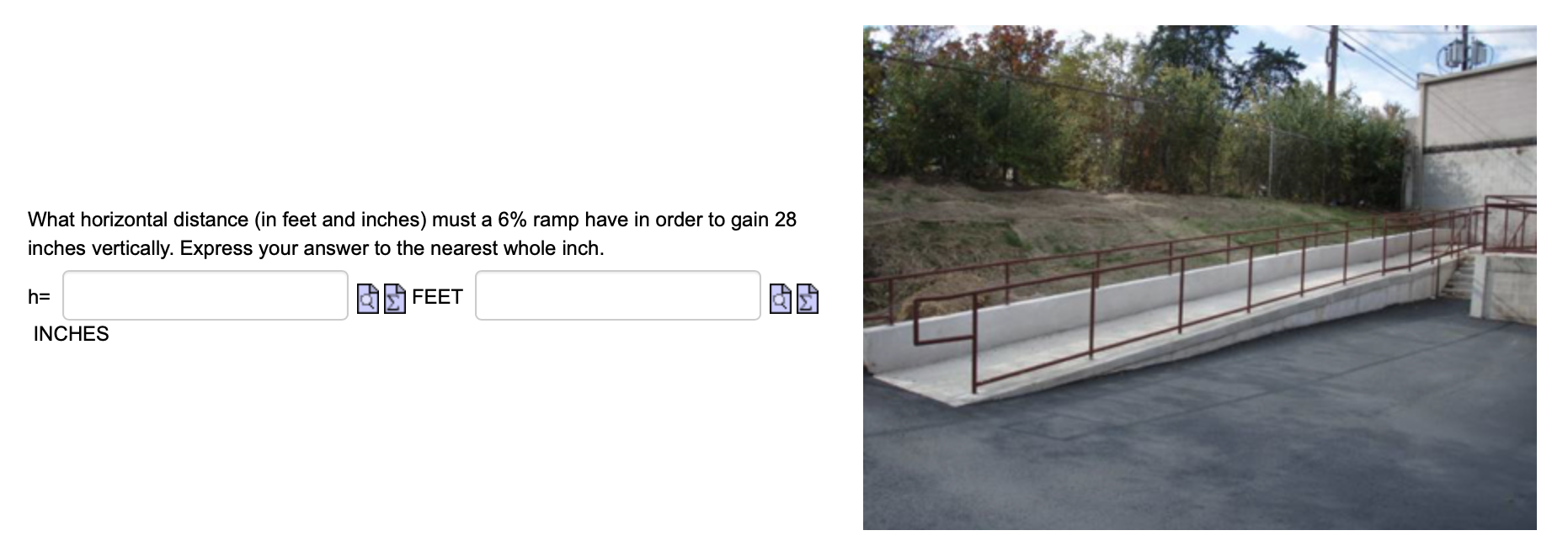 Solved What horizontal distance (in feet and inches) must a | Chegg.com