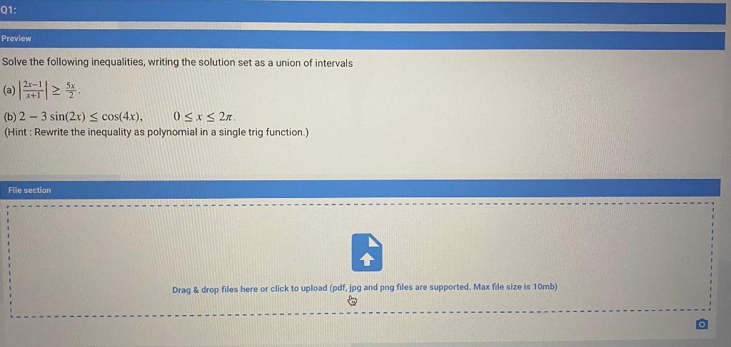 Solved Q1: Preview Solve the following inequalities, writing | Chegg.com