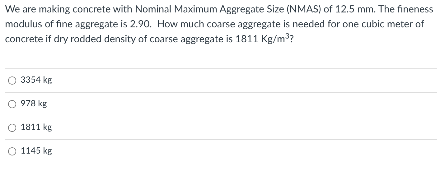 Solved We are making concrete with Nominal Maximum Aggregate | Chegg.com