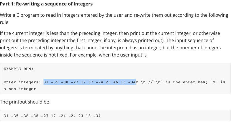 Solved Part 1: Re-writing a sequence of integers Write a C | Chegg.com