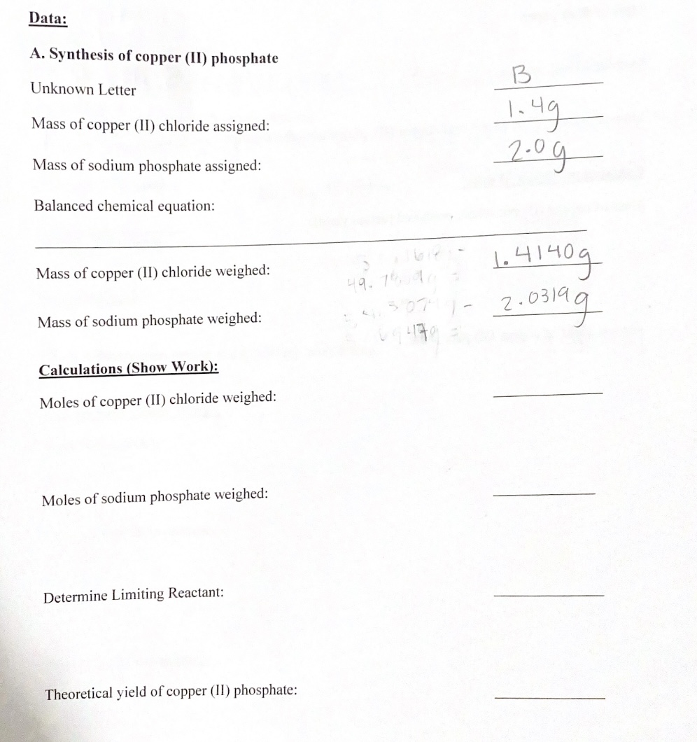 Calculations (Show Work): Moles of copper (II) | Chegg.com
