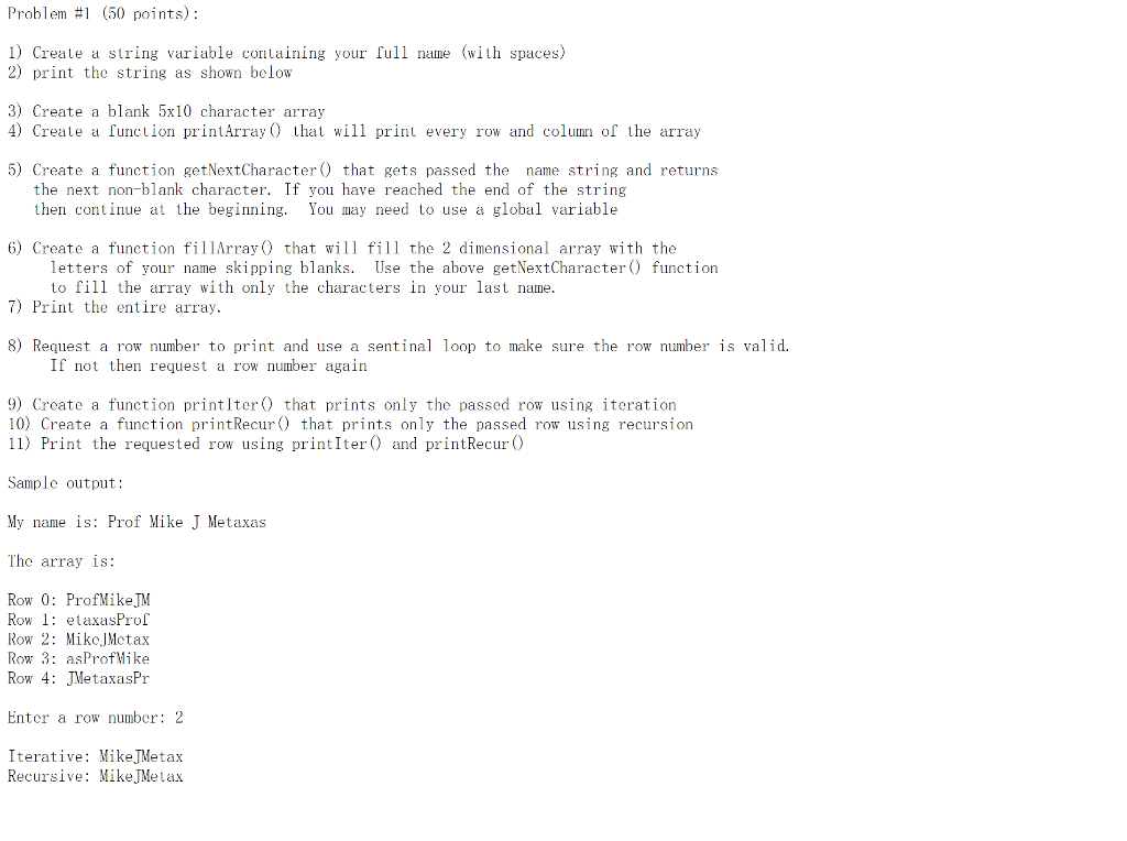 Solved Problem #1 (50 points): 1) Create a string variable | Chegg.com