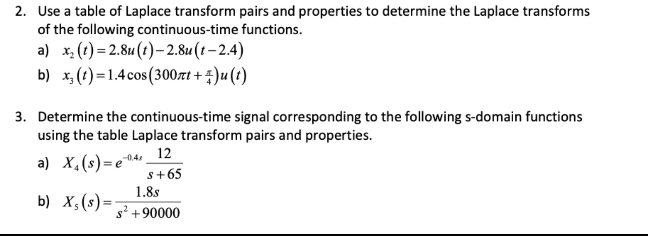 Solved 2. Use a table of Laplace transform pairs and | Chegg.com