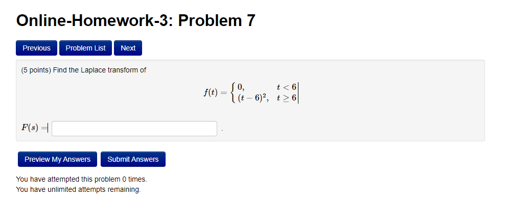 Solved Online-Homework-3: Problem 7 Previous Problem List | Chegg.com