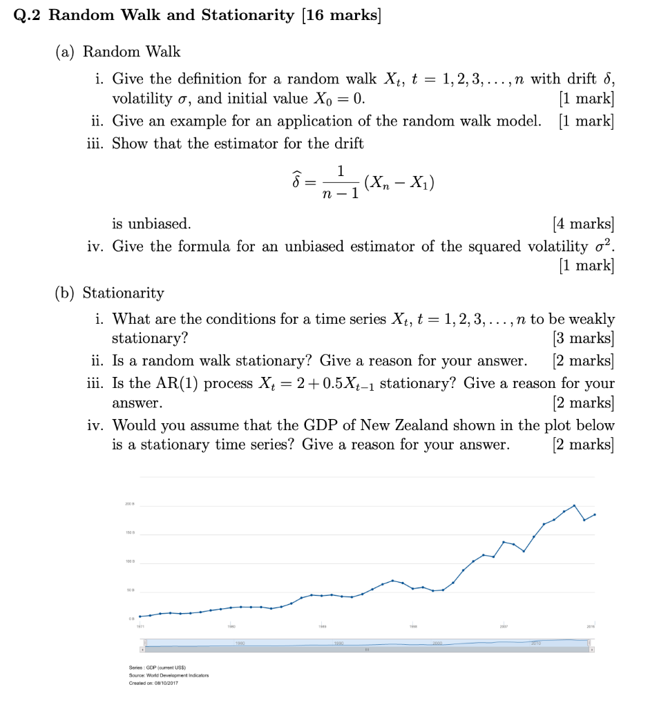 (a) Random Walk i. Give the definition for a random | Chegg.com
