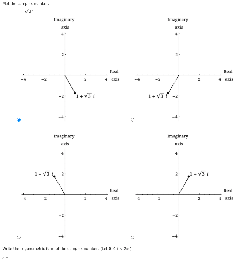 Solved Plot the complex number. 1 +31 Imaginary Imaginary | Chegg.com