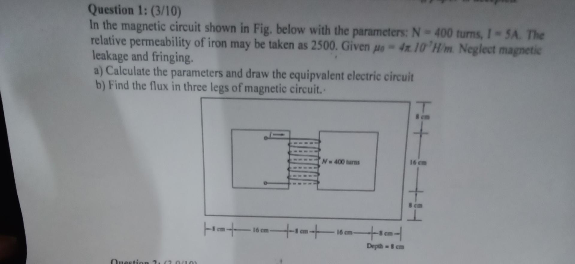 Solved Question 1: (3/10) In the magnetic circuit shown in | Chegg.com
