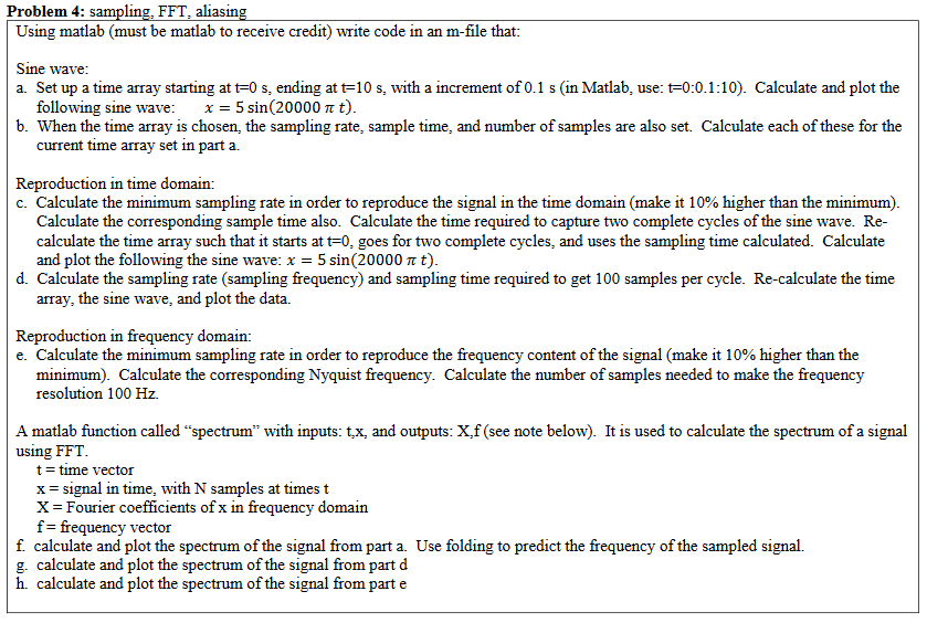 Problem 4: sampling, FFT, aliasing Using matlab (must | Chegg.com