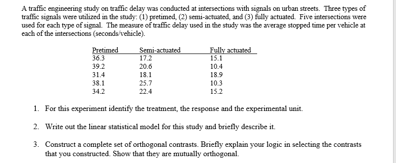Solved A traffic engineering study on traffic delay was | Chegg.com