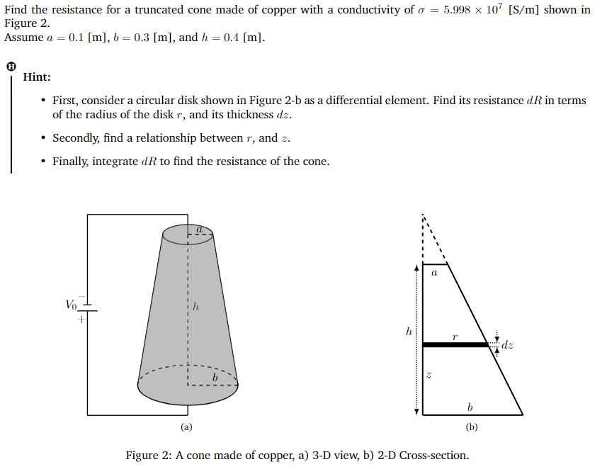 Solved Find the resistance for a truncated cone made of | Chegg.com
