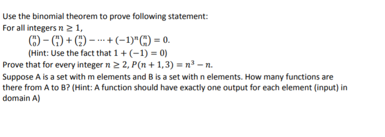 Solved Use the binomial theorem to prove following | Chegg.com