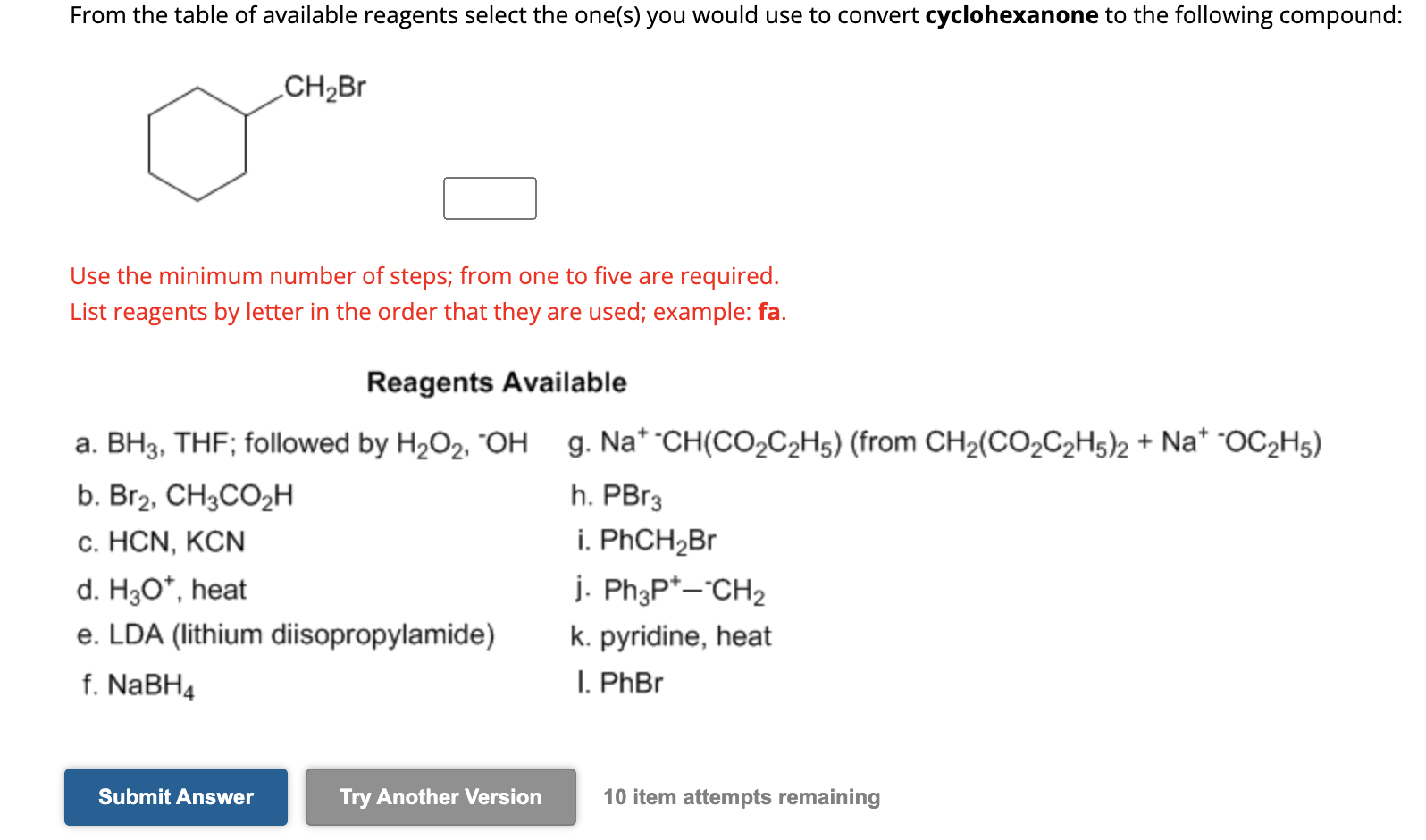 Solved From the table of available reagents select the | Chegg.com