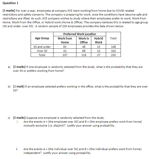Solved [5 marks] For over a year, employees at company XYZ | Chegg.com
