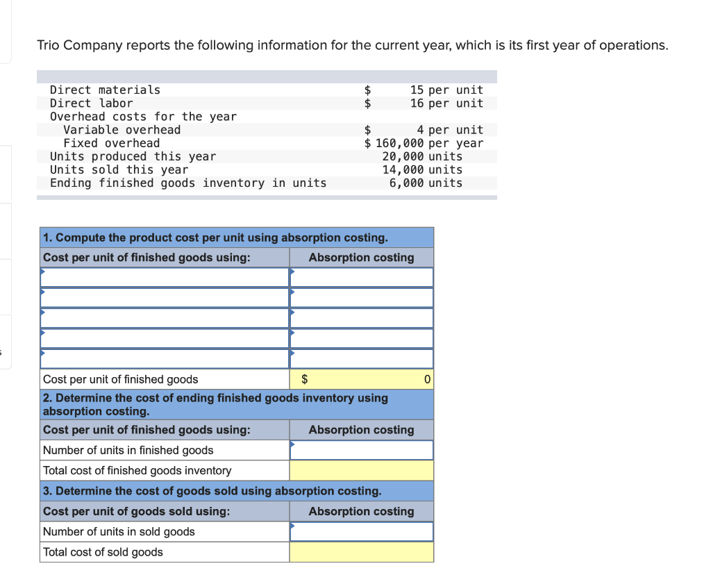 Solved Trio Company reports the following information for | Chegg.com