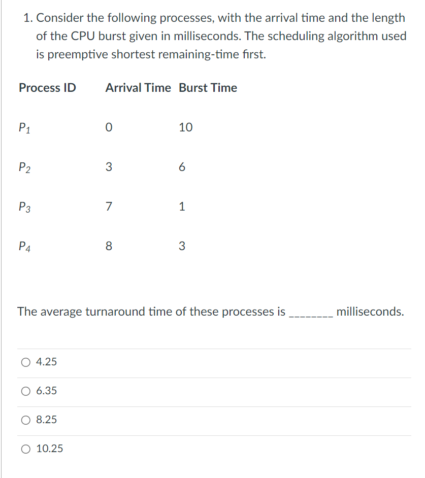 Solved 1. Consider the following processes, with the arrival | Chegg.com