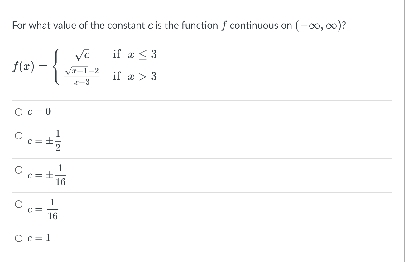 Solved For what value of the constant c is the function of | Chegg.com