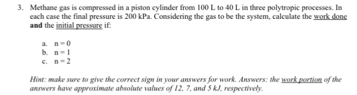 Solved 3. Methane gas is compressed in a piston cylinder | Chegg.com
