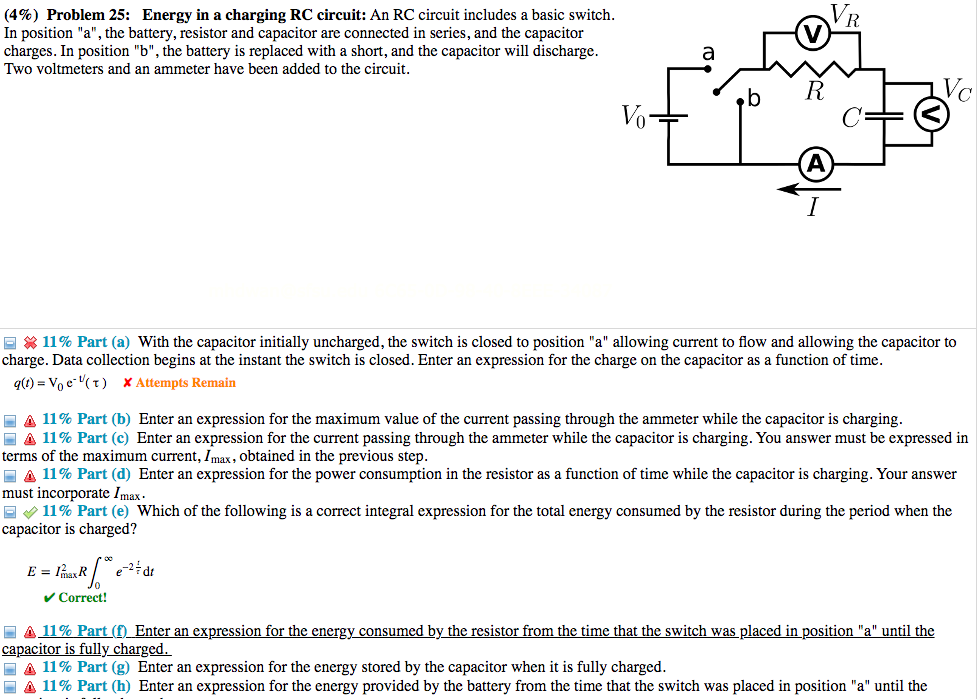 Solved (4\%) Problem 25: Energy in a charging RC circuit: An | Chegg.com