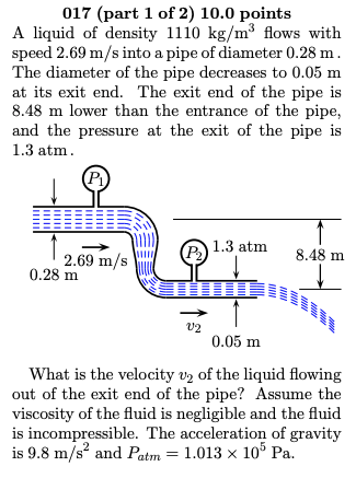 Solved 017 (part 1 ﻿of 2) 10.0 ﻿pointsA liquid of density | Chegg.com