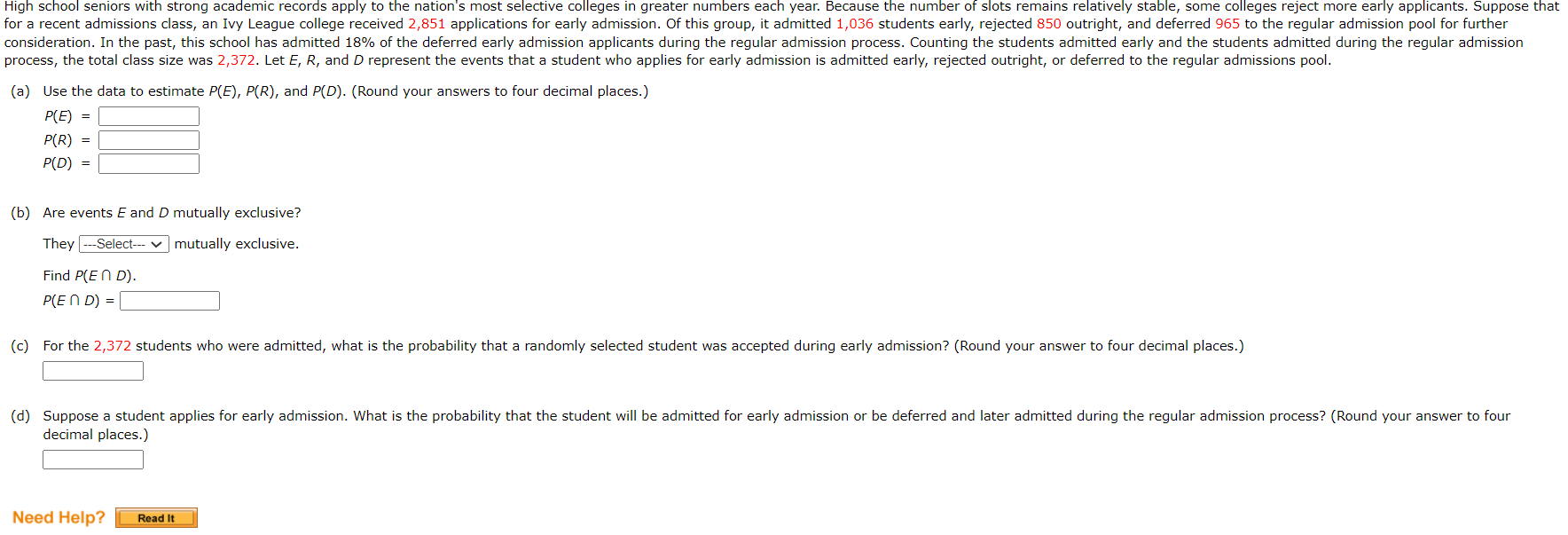 Solved process, the total class size was 2,372. Let E,R, and | Chegg.com