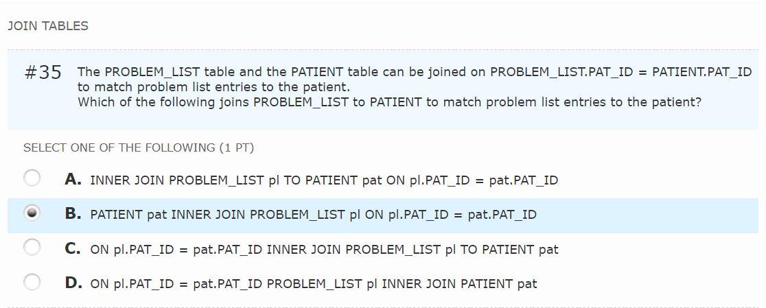 Solved Which of the following joins PROBLEM_LIST to PATIENT | Chegg.com