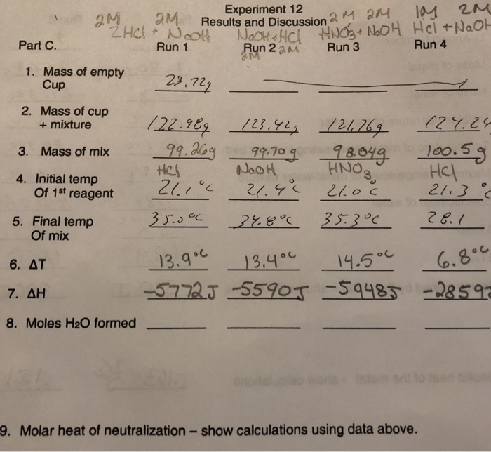 Solved Run1: 50 ml of 2 M HCl + 50 ml of 2 M NaOH | Chegg.com
