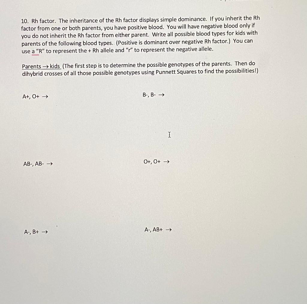 Solved 10. Rh factor. The inheritance of the Rh factor | Chegg.com