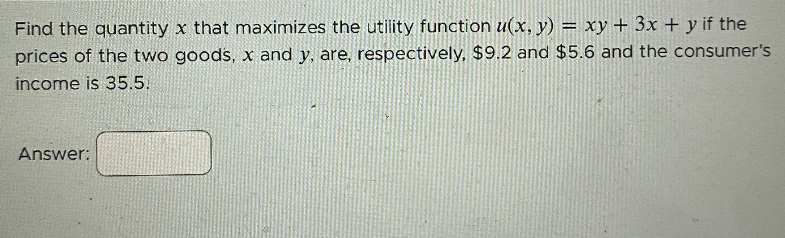 Solved Find the quantity x ﻿that maximizes the utility | Chegg.com