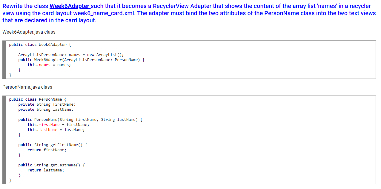 Solved Rewrite the class Week6Adapter such that it becomes a | Chegg.com