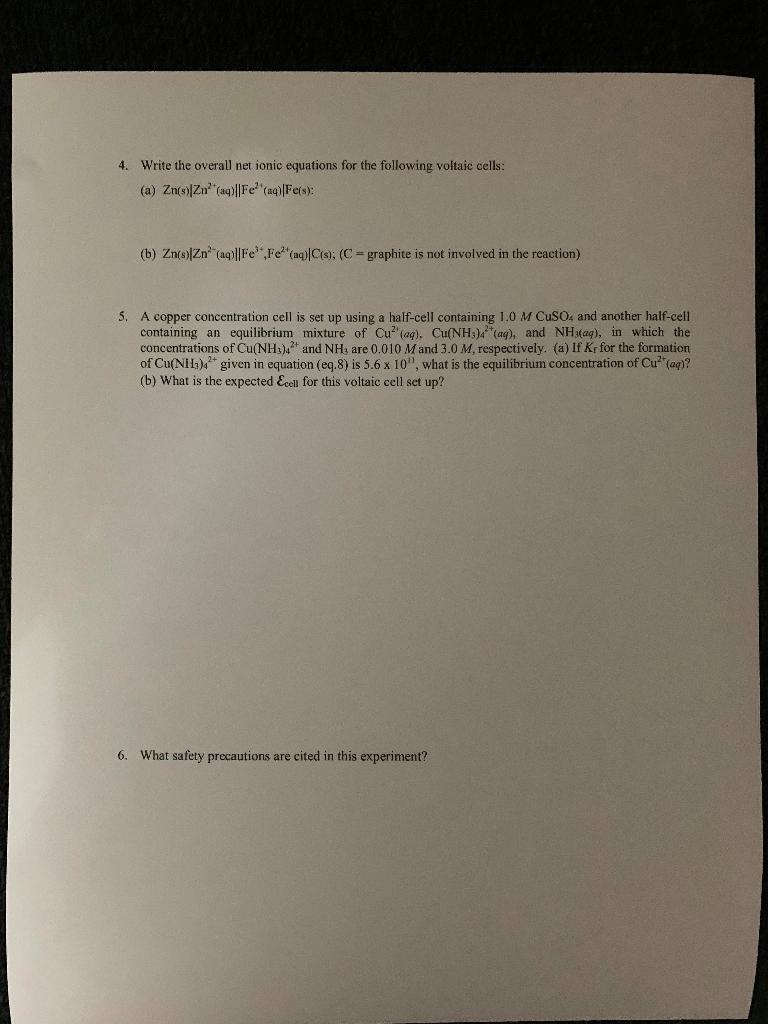 Solved 4. Write the overall net ionic equations for the | Chegg.com