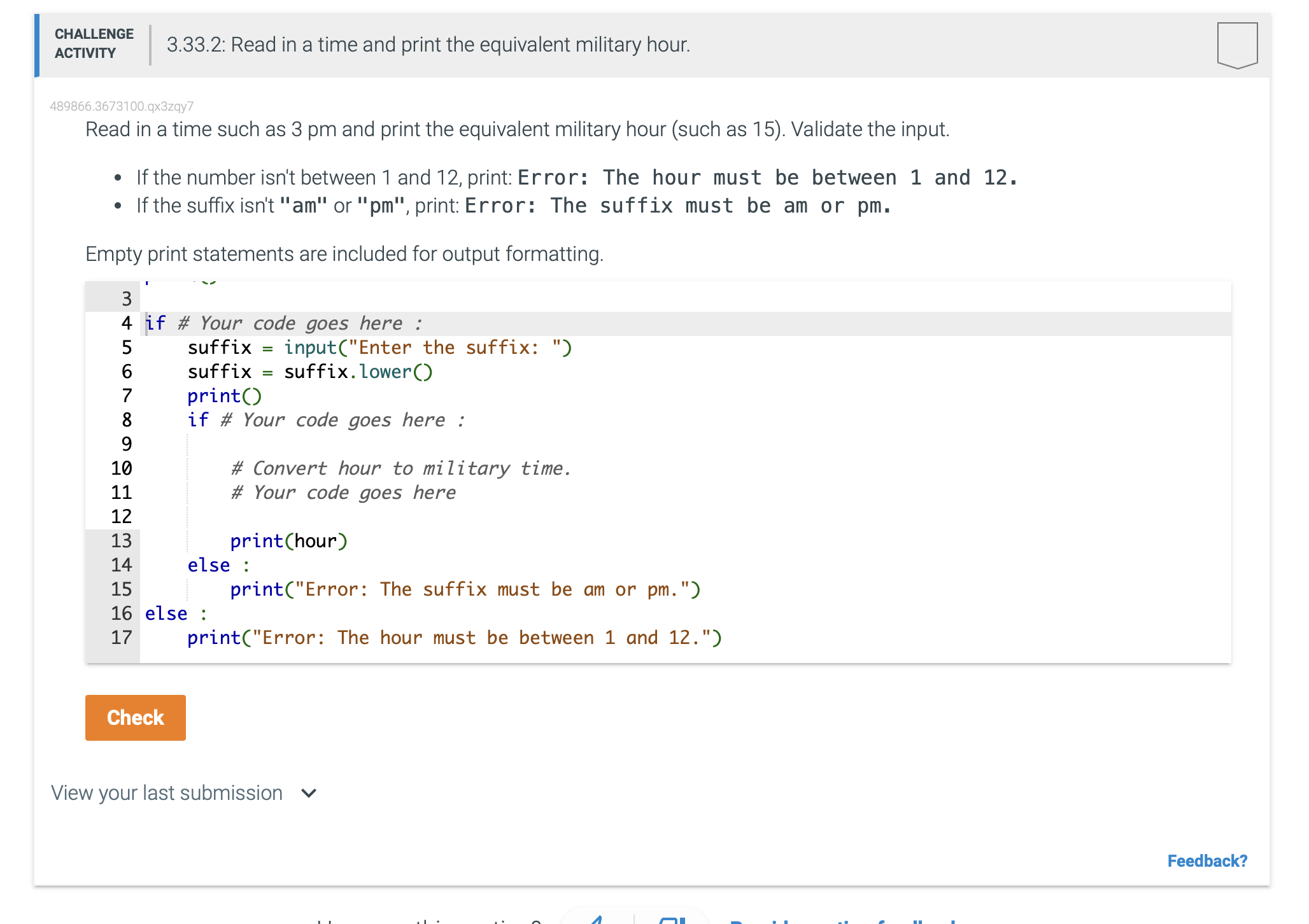 Solved 89866.3673100.qx3zqy7 Read in a time such as 3 pm and | Chegg.com