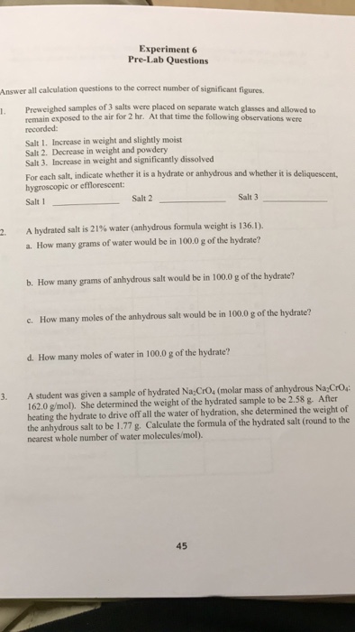Solved Experiment 6 Pre-Lab Questions Answer all calculation | Chegg.com
