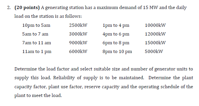 Solved 2. (20 points) A generating station has a maximum | Chegg.com