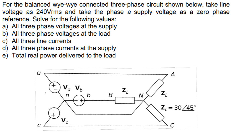 Solved For the balanced wye-wye connected three-phase | Chegg.com