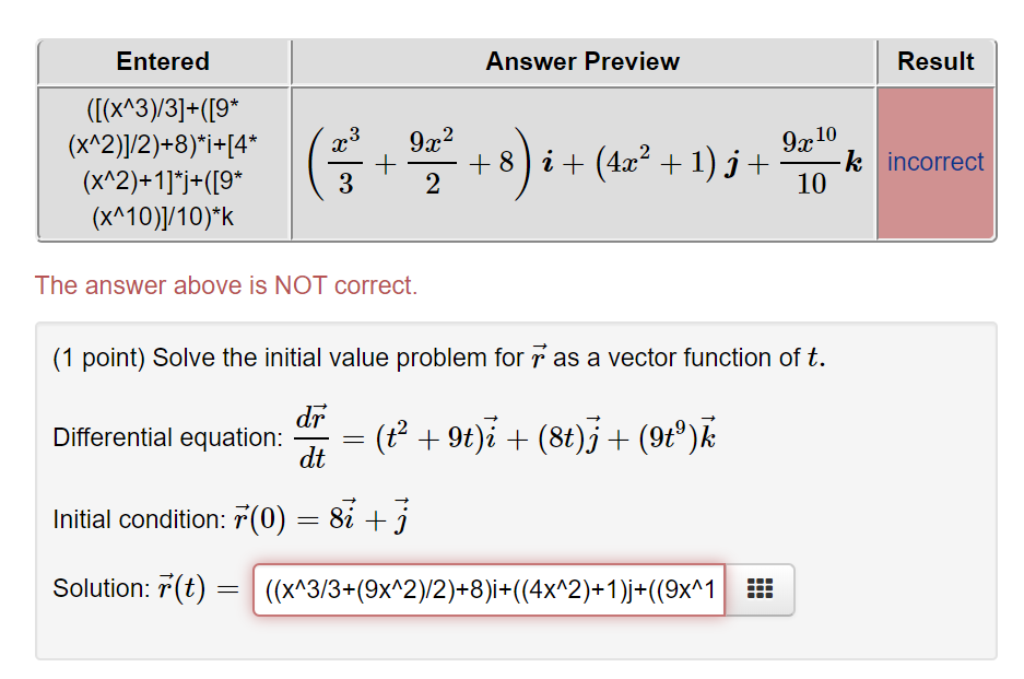 Solved Answer Preview Result Entered ([(x^3)/3]+([9* | Chegg.com