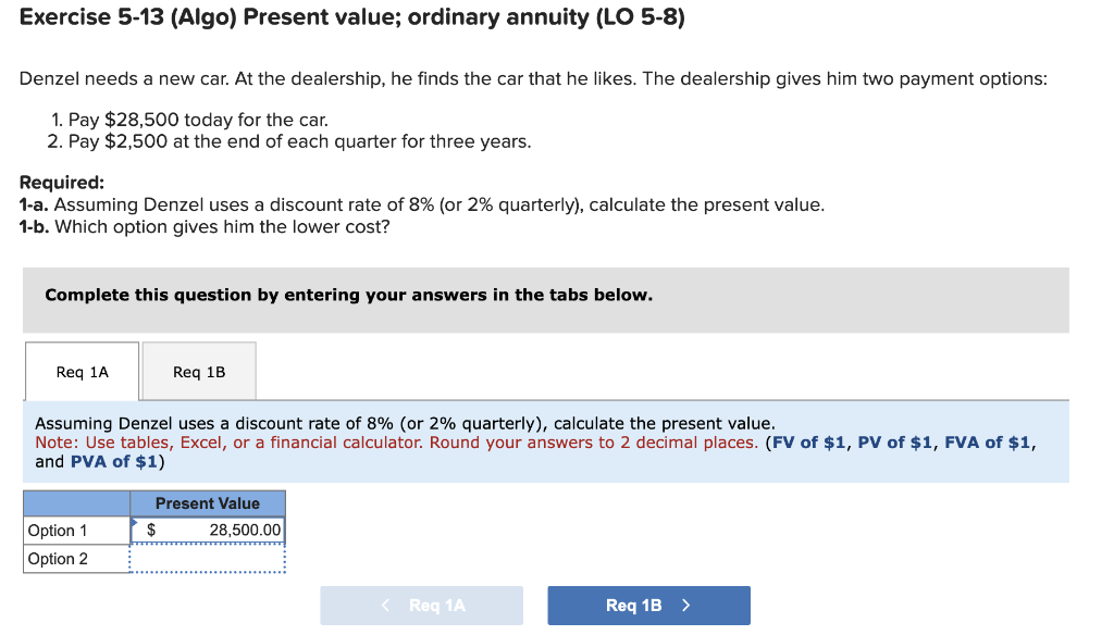 Solved Exercise 5-13 (Algo) Present value; ordinary annuity | Chegg.com