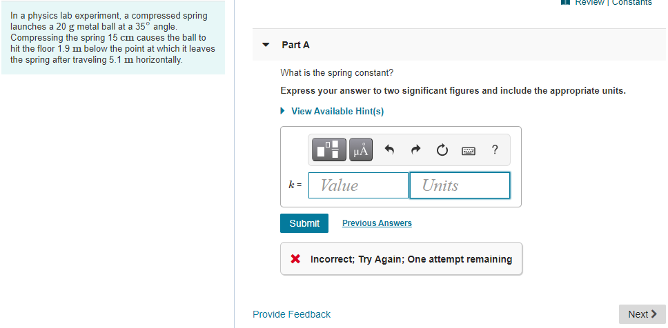 Solved Review Constants In a physics lab experiment, a | Chegg.com