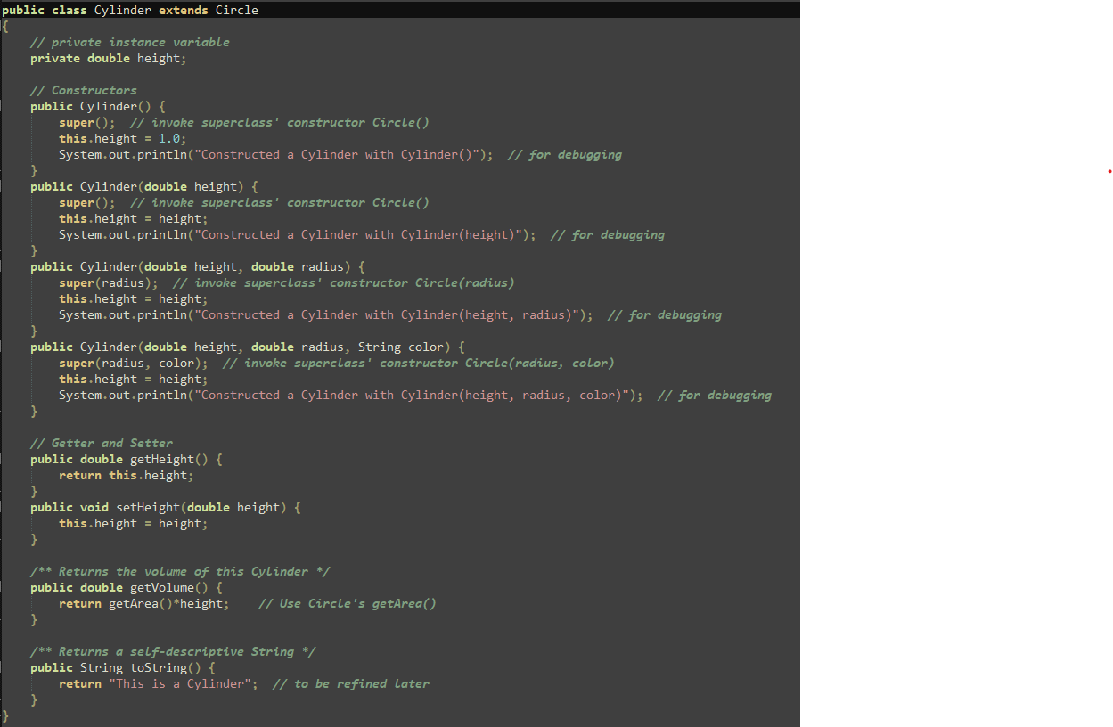 Solved // private instance variable private double height; | Chegg.com