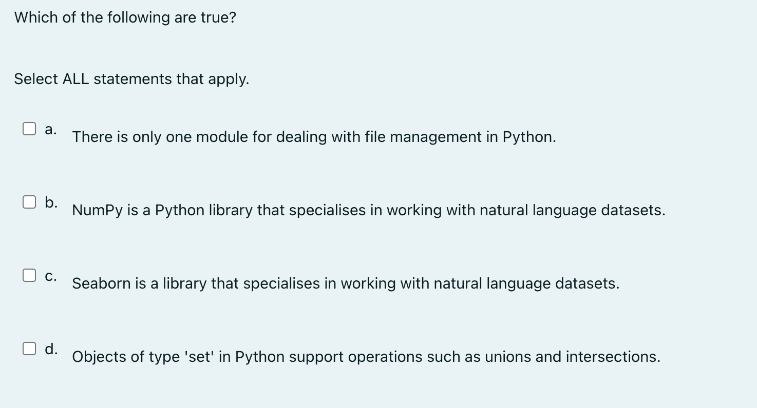 Solved Which of the following are true? Select ALL | Chegg.com
