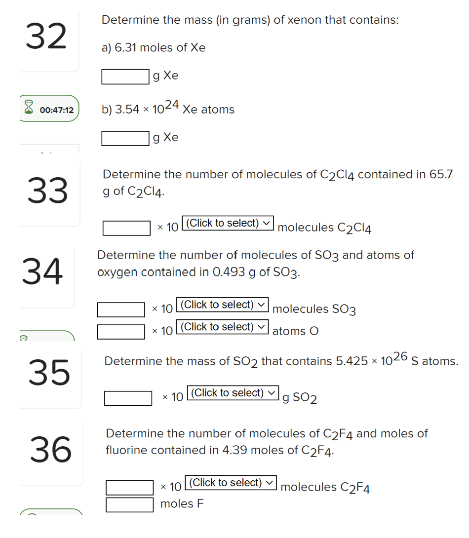 Solved Determine the mass (in grams) of xenon that contains: | Chegg.com
