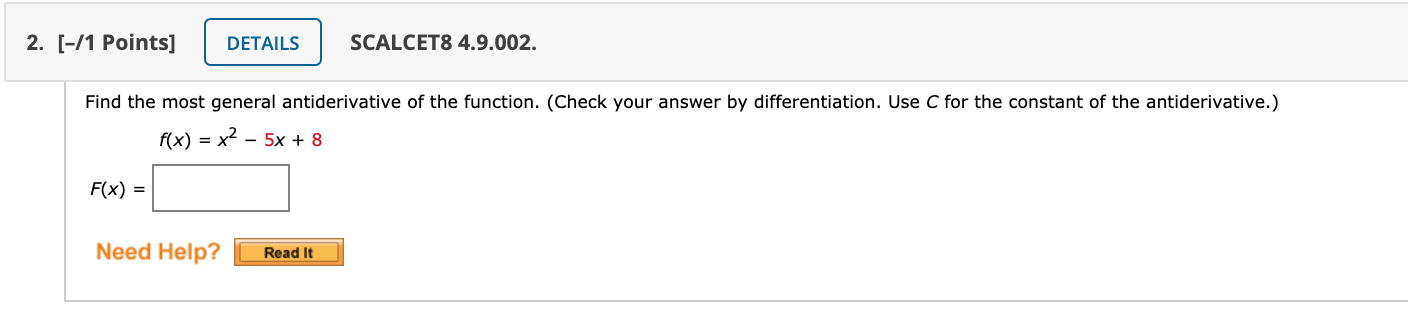 Solved 2. [-/1 Points] DETAILS SCALCET8 4.9.002. Find the | Chegg.com