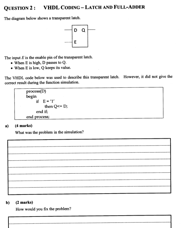 Solved Question 2 Vhdl Coding Latch And Full Adder The 5903