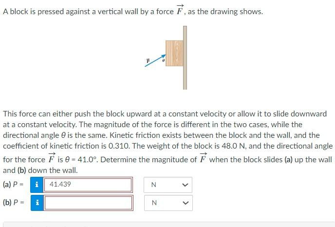 Solved A block is pressed against a vertical wall by a force | Chegg.com