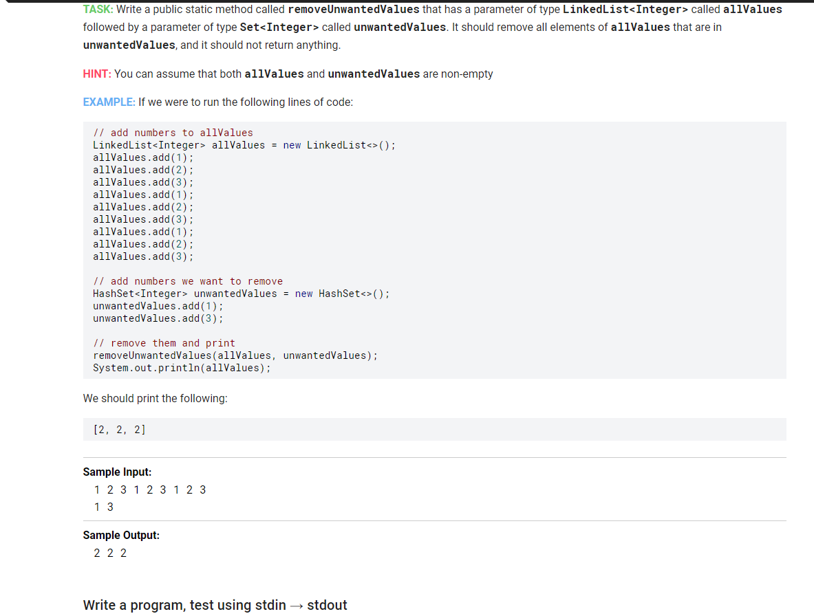 Solved TASK: Write a public static method called remove | Chegg.com