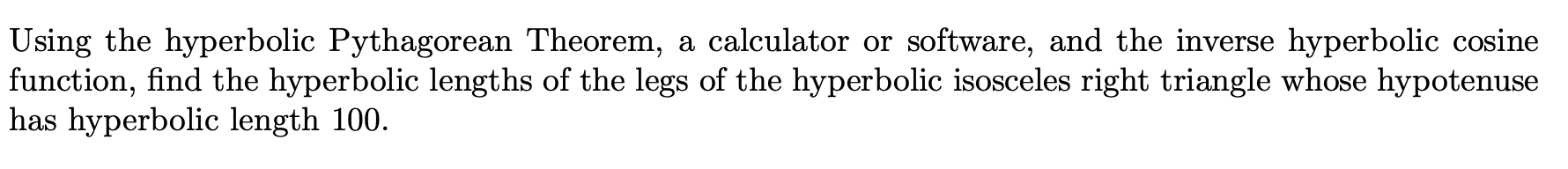 Solved Using the hyperbolic Pythagorean Theorem, a | Chegg.com